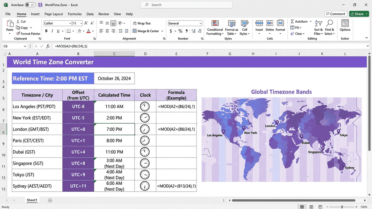 Excel Time Zone Conversion Formulas: Convert Times Across Zones in ...